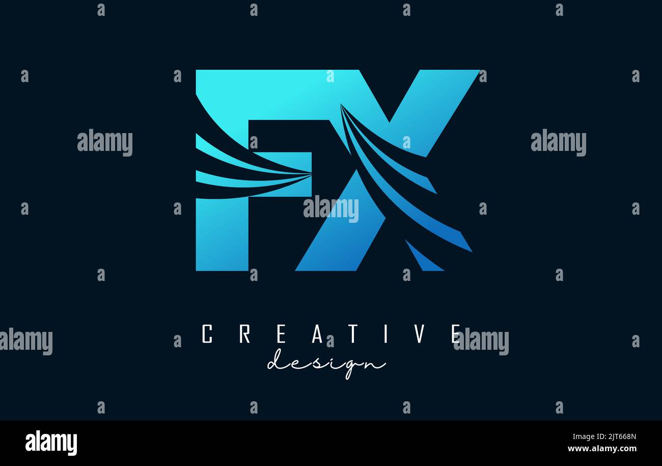 Creative blue letter FX f x logo with leading lines and road concept ...