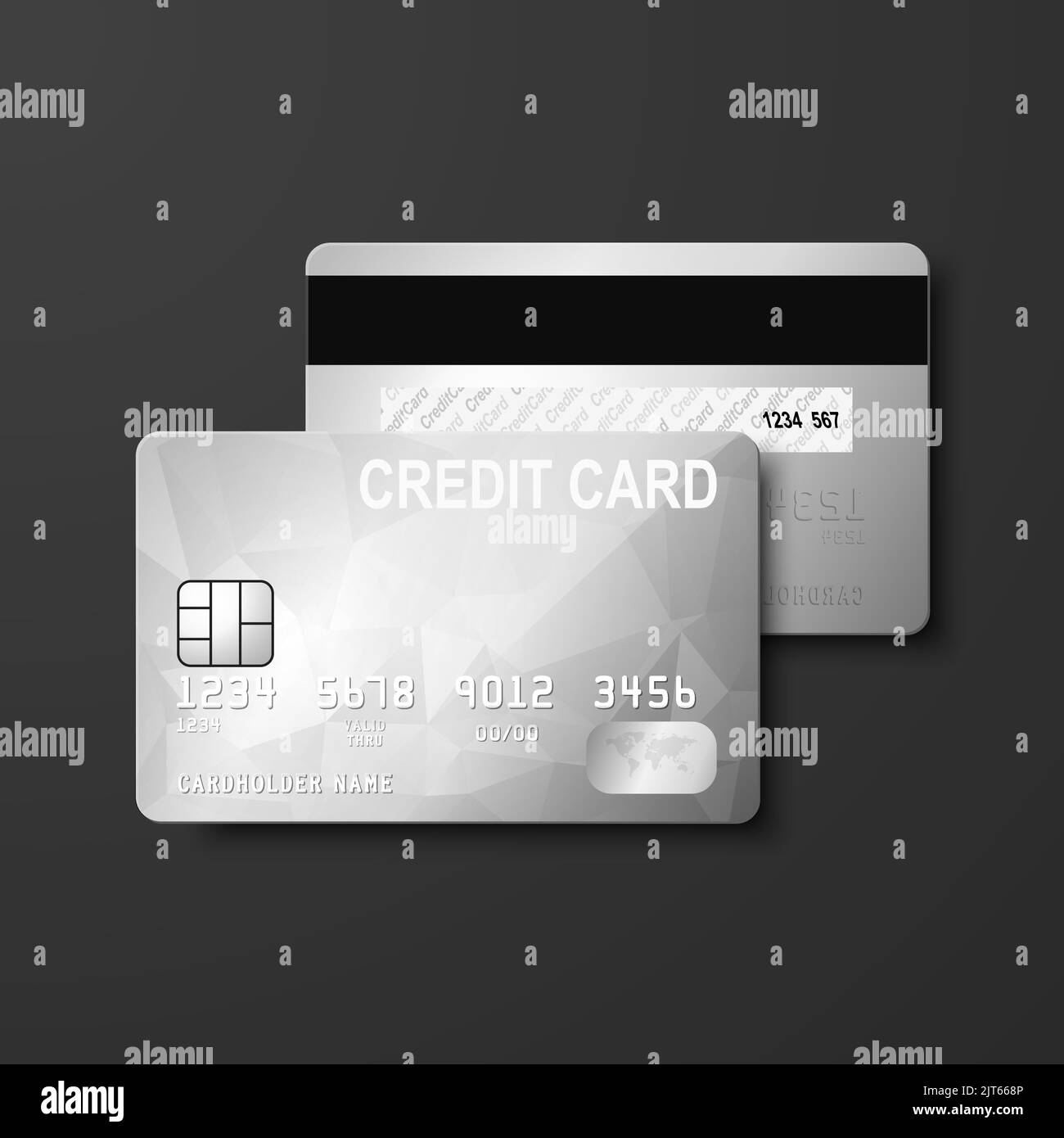 Vector 3d Realistic Silver Blank Credit Card Isolated. Design Template ...