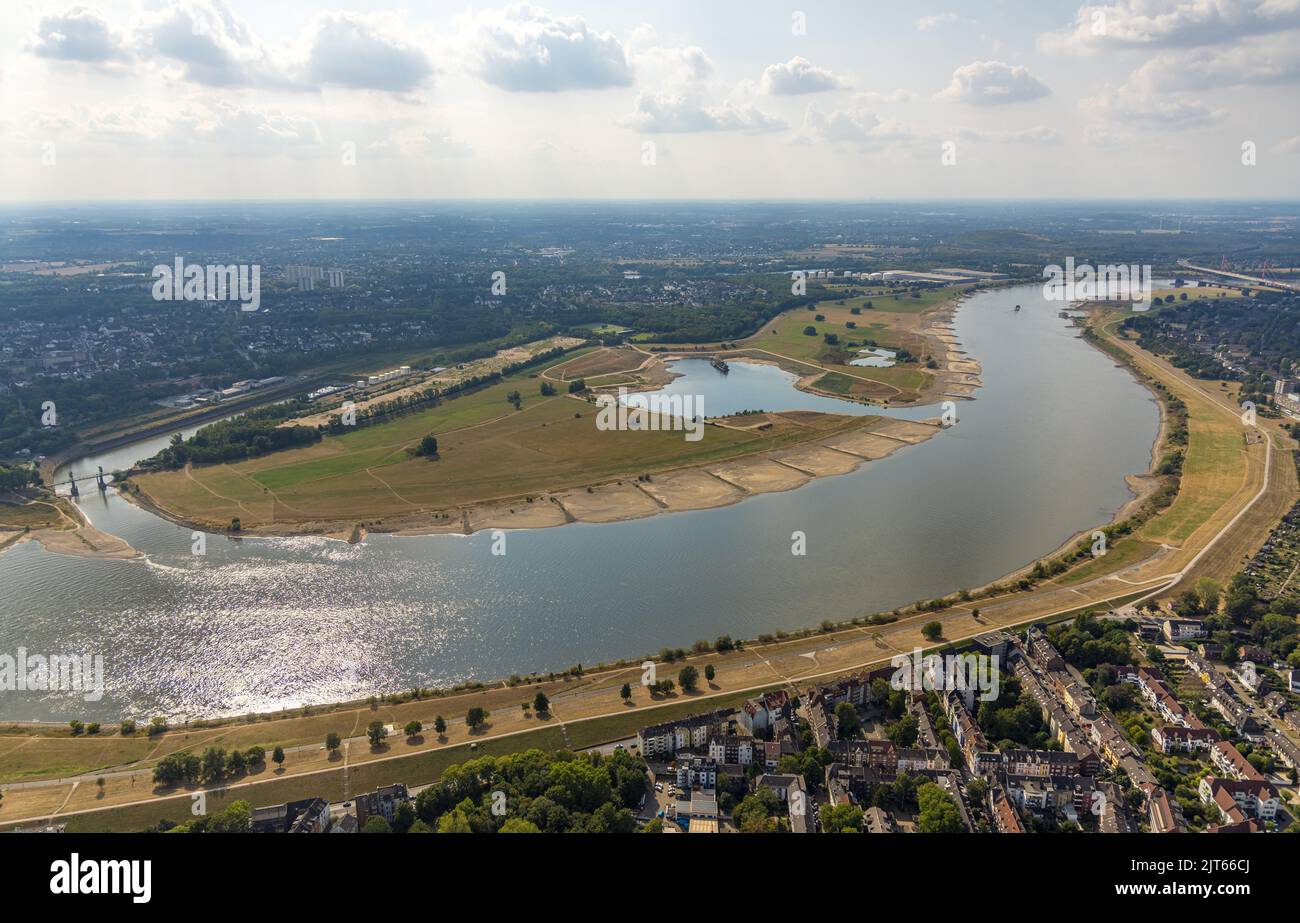 Aerial view, Rhine bend with low water near Beeckerwerth in Duisburg ...