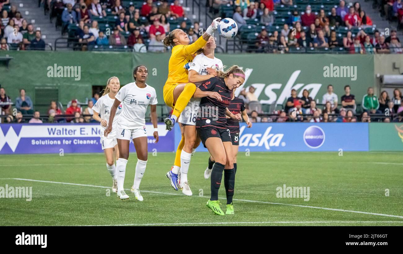 The Wave's goalie Kailen Sheridan and defender Kaleigh Riehl prevent ...