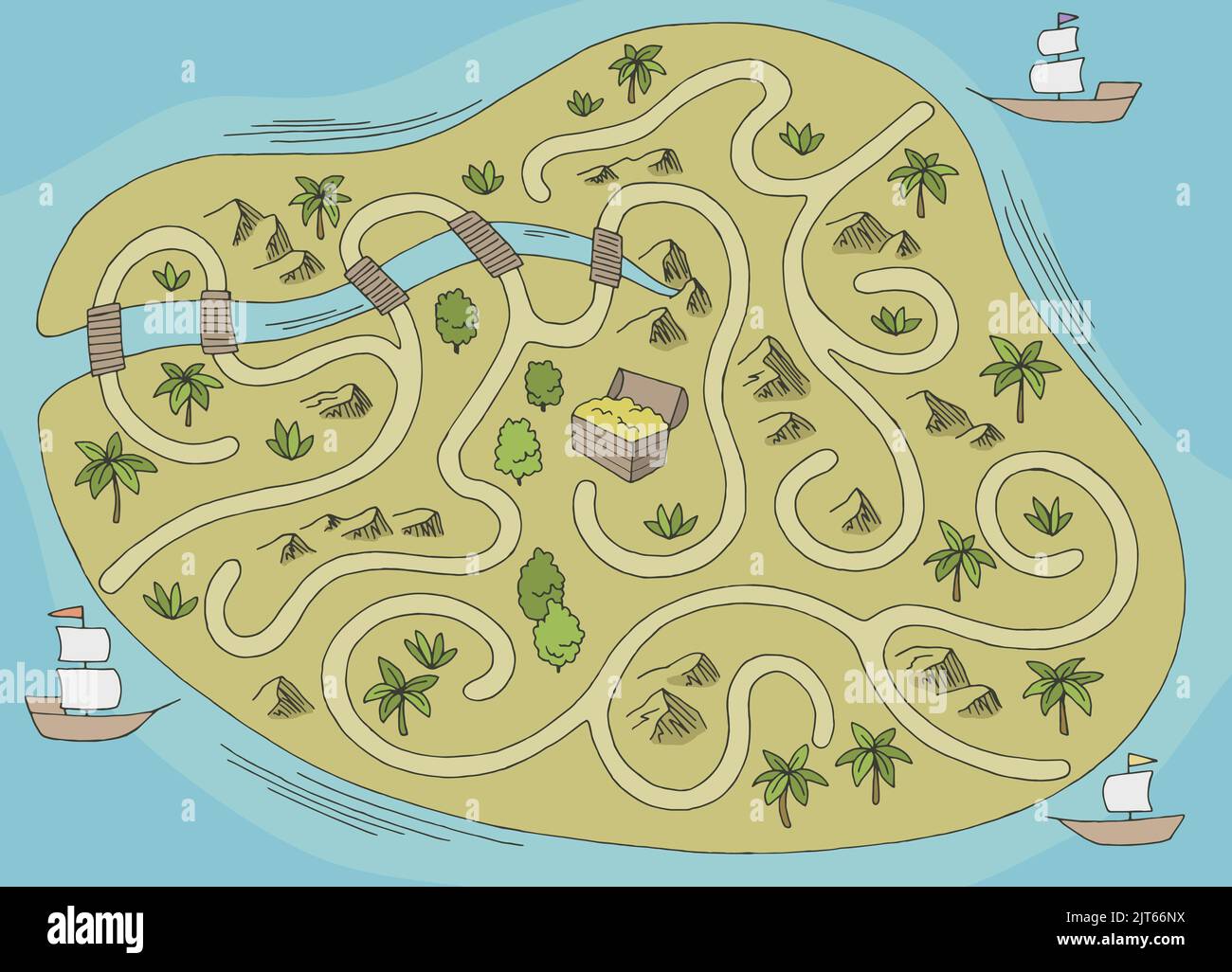 Treasure maze graphic color sketch top aerial view illustration vector ...