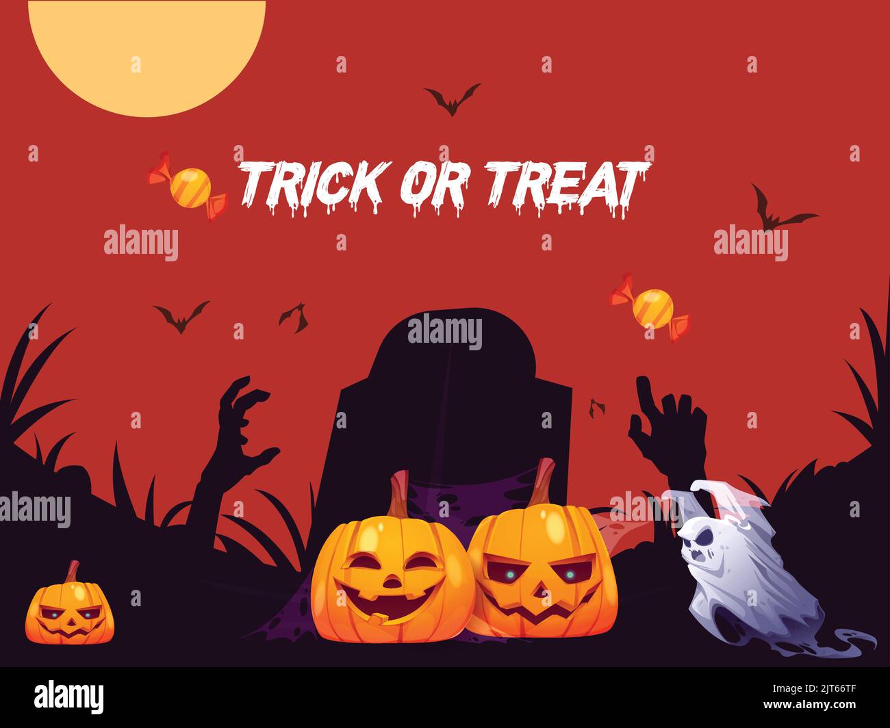 Halloween background with pumpkins, bats, pumpkin, bat, ghost, witch ...