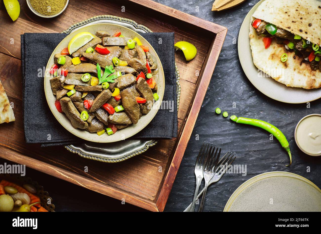 Arabic cuisine; Traditional Egyptian liver dish or "Kebda Eskandarany ...