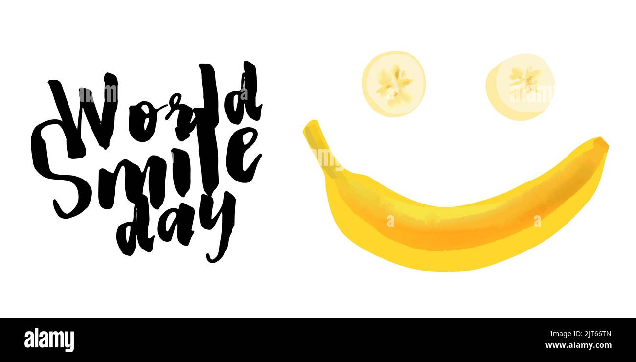 World smile day illustration with yellow banana abstract smile face ...