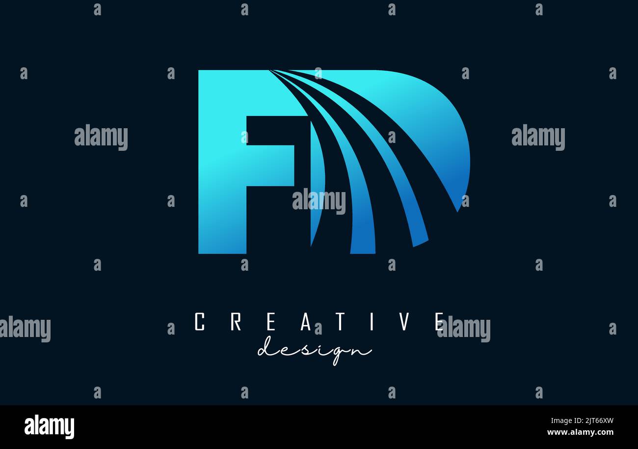Creative blue letter Fd f d logo with leading lines and road concept ...