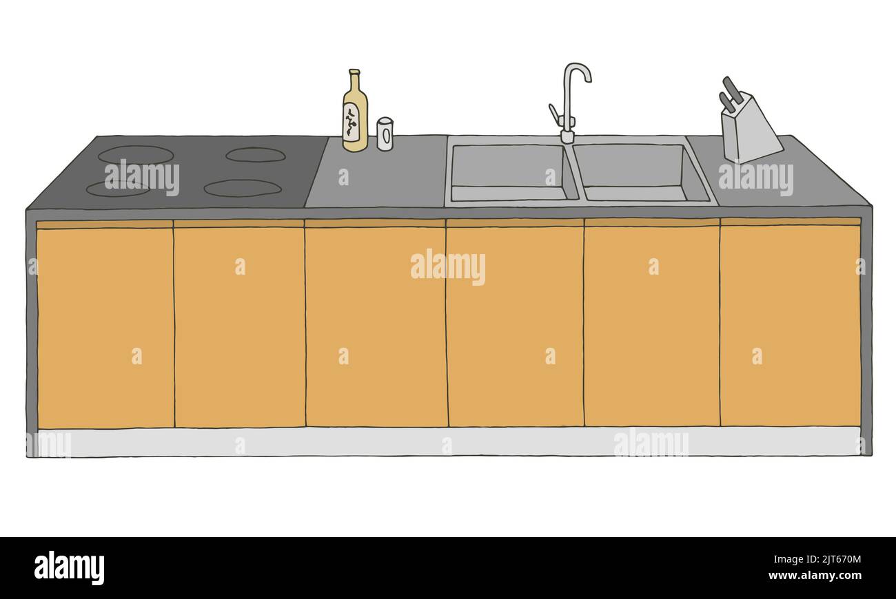 Kitchen island graphic color home interior sketch isolated illustration ...