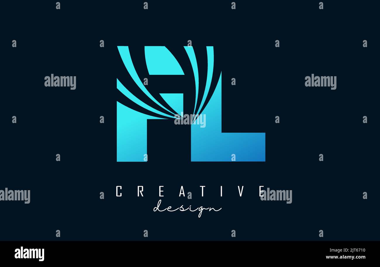 Creative blue letter FL f l logo with leading lines and road concept ...