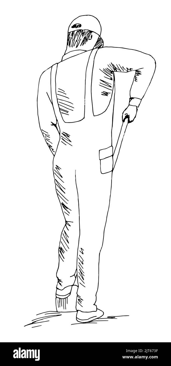 Worker digging with a shovel graphic black white isolated sketch ...