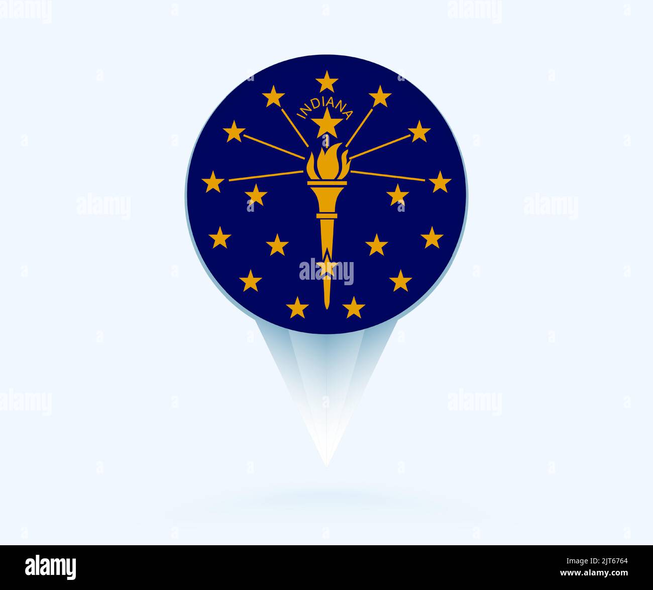 Map pointer with flag of Indiana. Vector flag sign on blue background ...