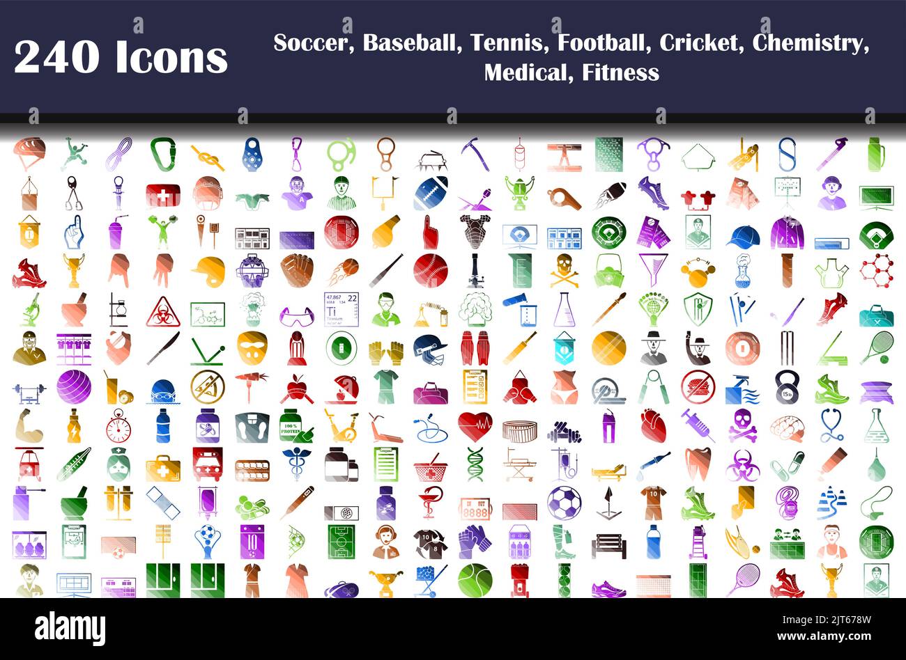 240 Icons Of Soccer, Baseball, Tennis, Football, Cricket, Chemistry ...