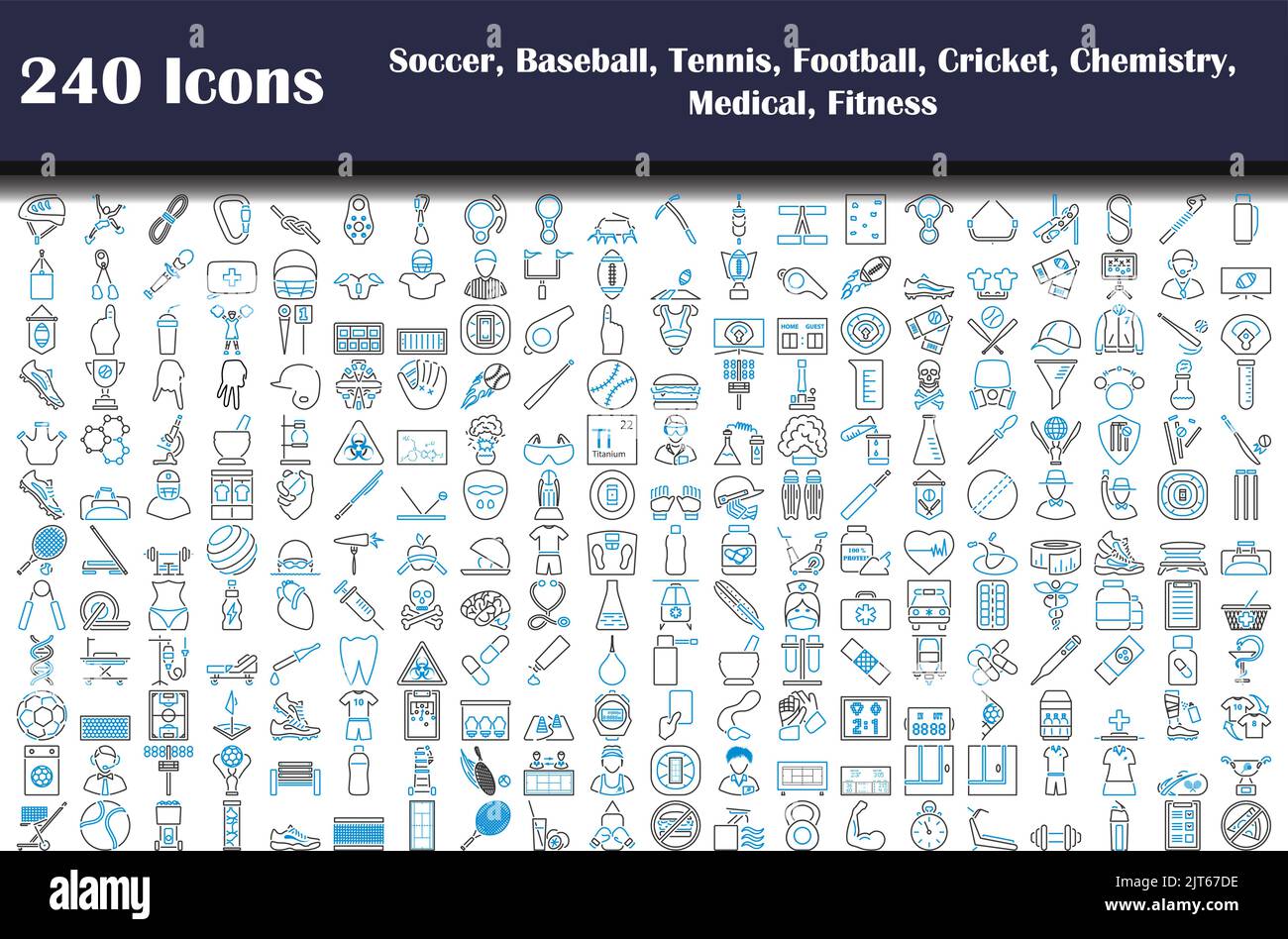 240 Icons Of Soccer, Baseball, Tennis, Football, Cricket, Chemistry ...