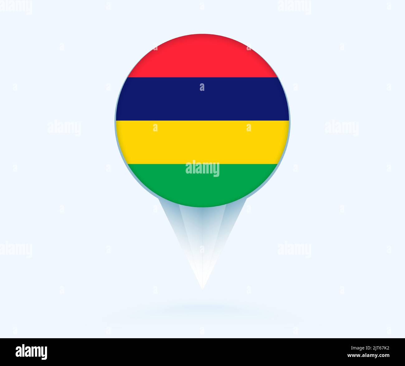 Map pointer with flag of Mauritius. Vector flag sign on blue background ...