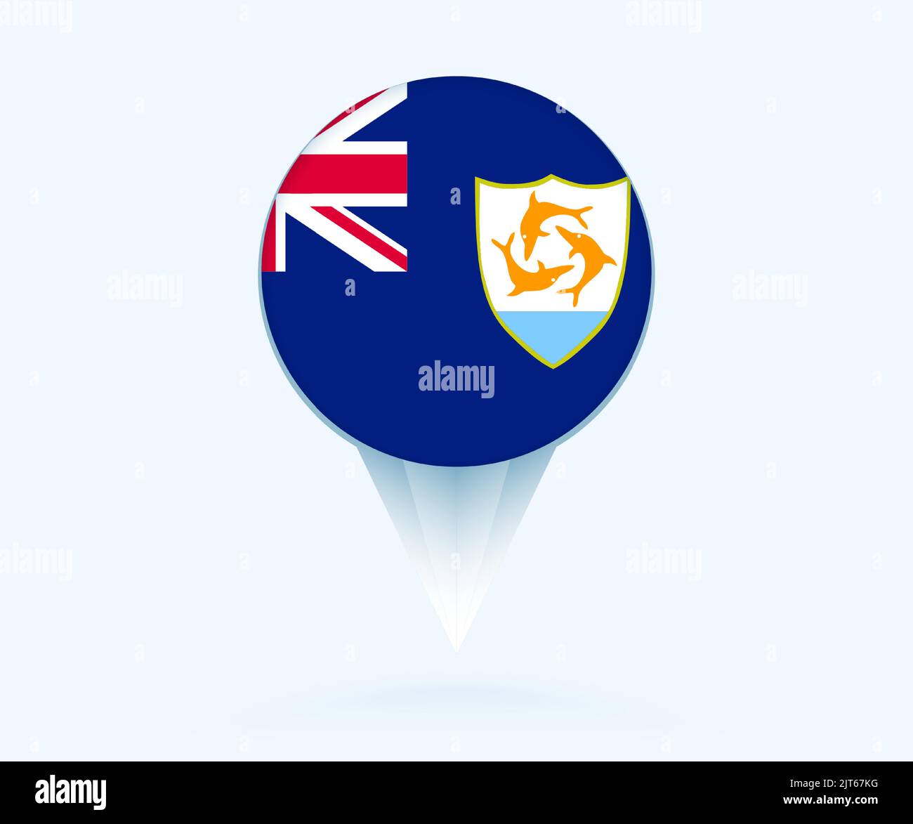 Map pointer with flag of Anguilla. Vector flag sign on blue background ...