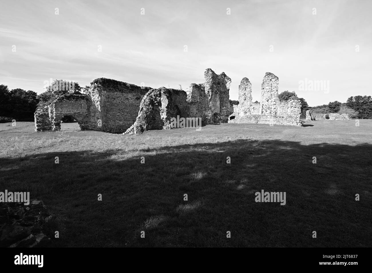 The stone walls of the ruins of a Norman abbey in the UK Stock Photo ...