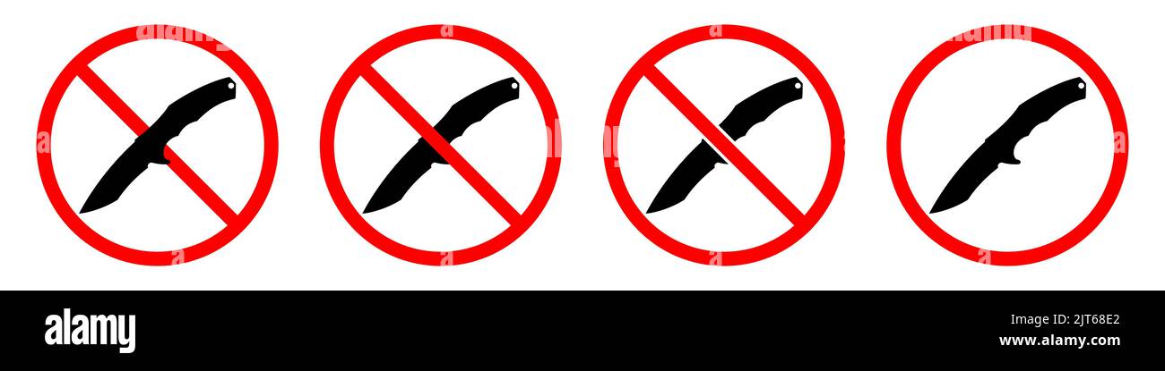 Knife ban sign. No Knife sign. Prohibition signs set. Dangerous weapon ...