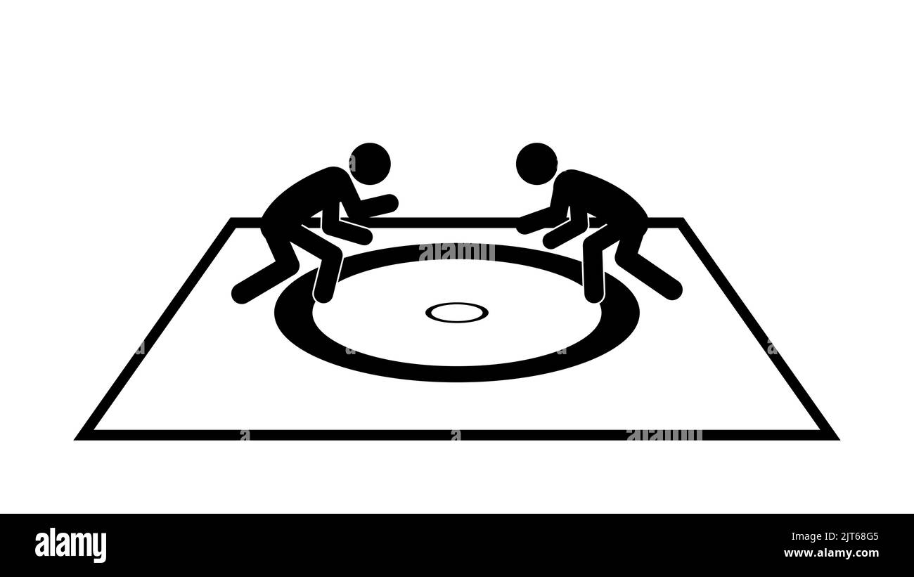 Stick figures of wrestlers in a rack on a carpet, flat vector ...