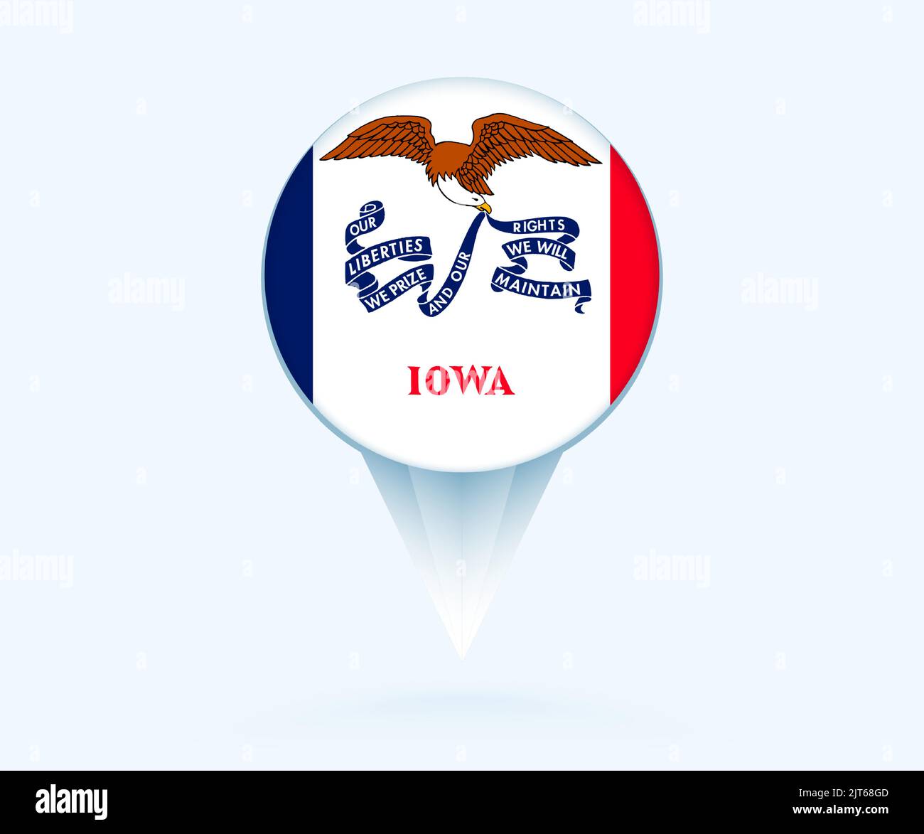Map pointer with flag of Iowa. Vector flag sign on blue background ...
