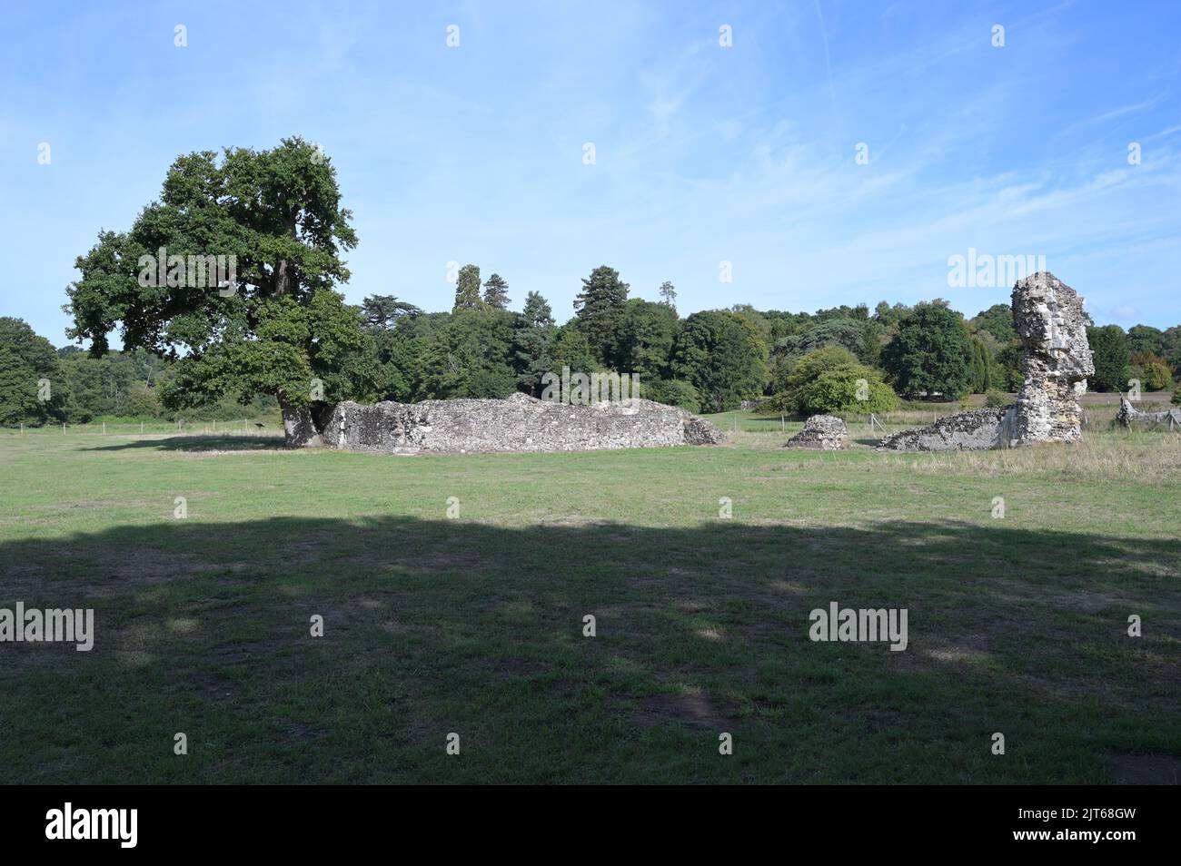 The stone walls of the ruins of a Norman abbey in the UK Stock Photo ...