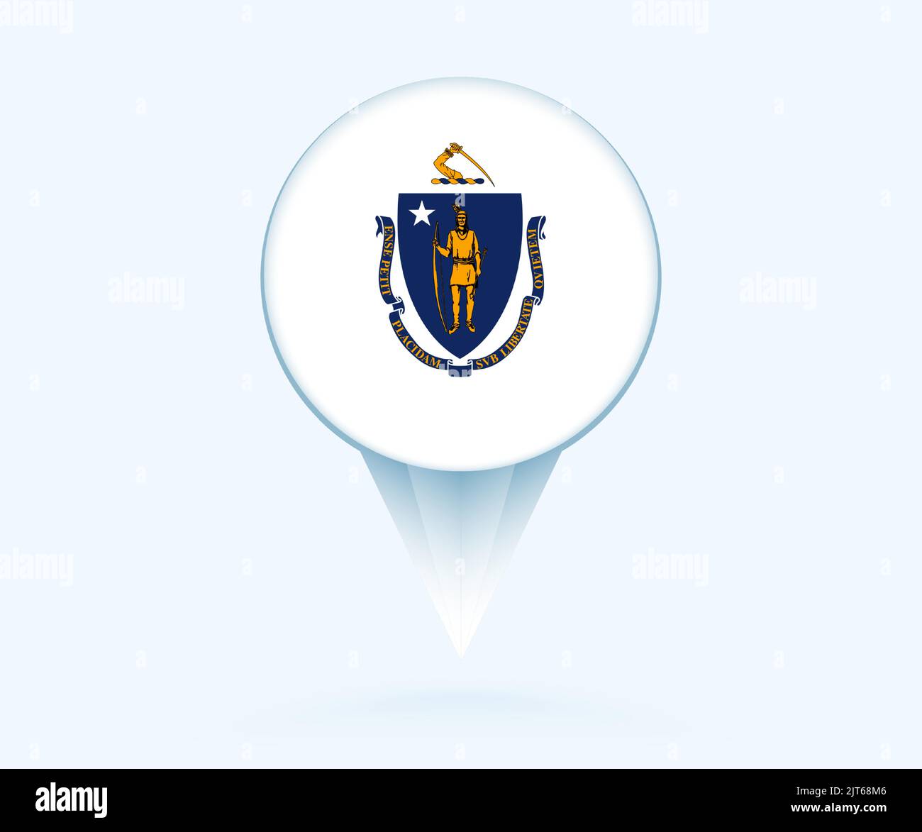 Map pointer with flag of Massachusetts. Vector flag sign on blue ...
