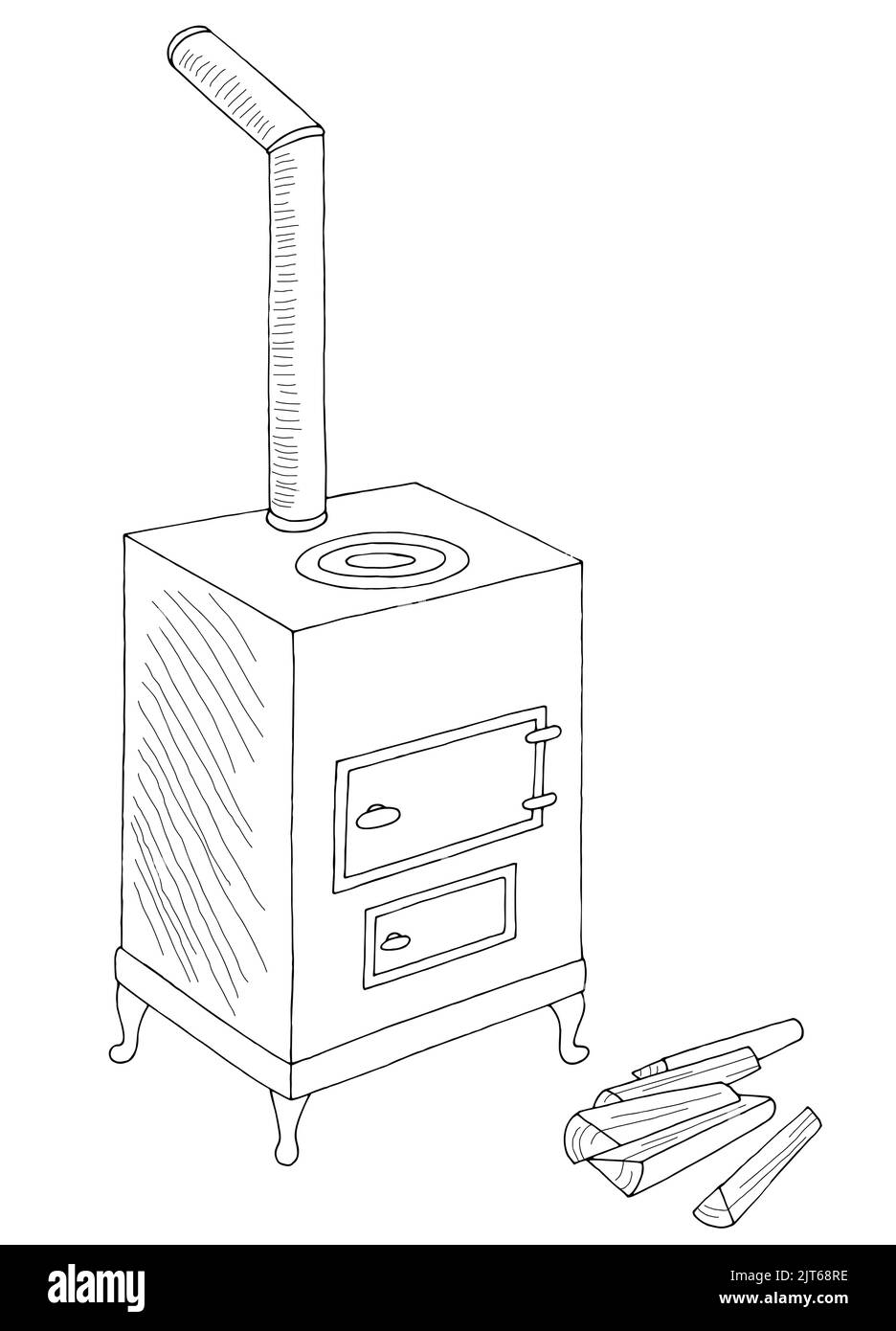 Potbelly stove oven graphic black white sketch isolated illustration ...