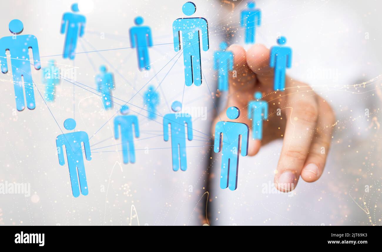A businessman touching people icon- digital network and data concept ...
