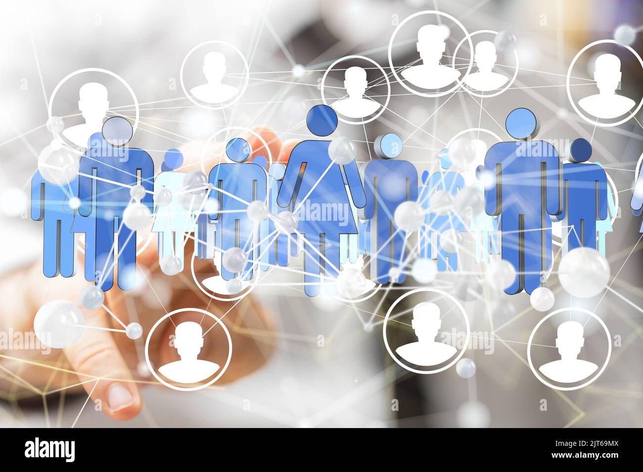 A person touching people icon- digital network and data concept Stock ...