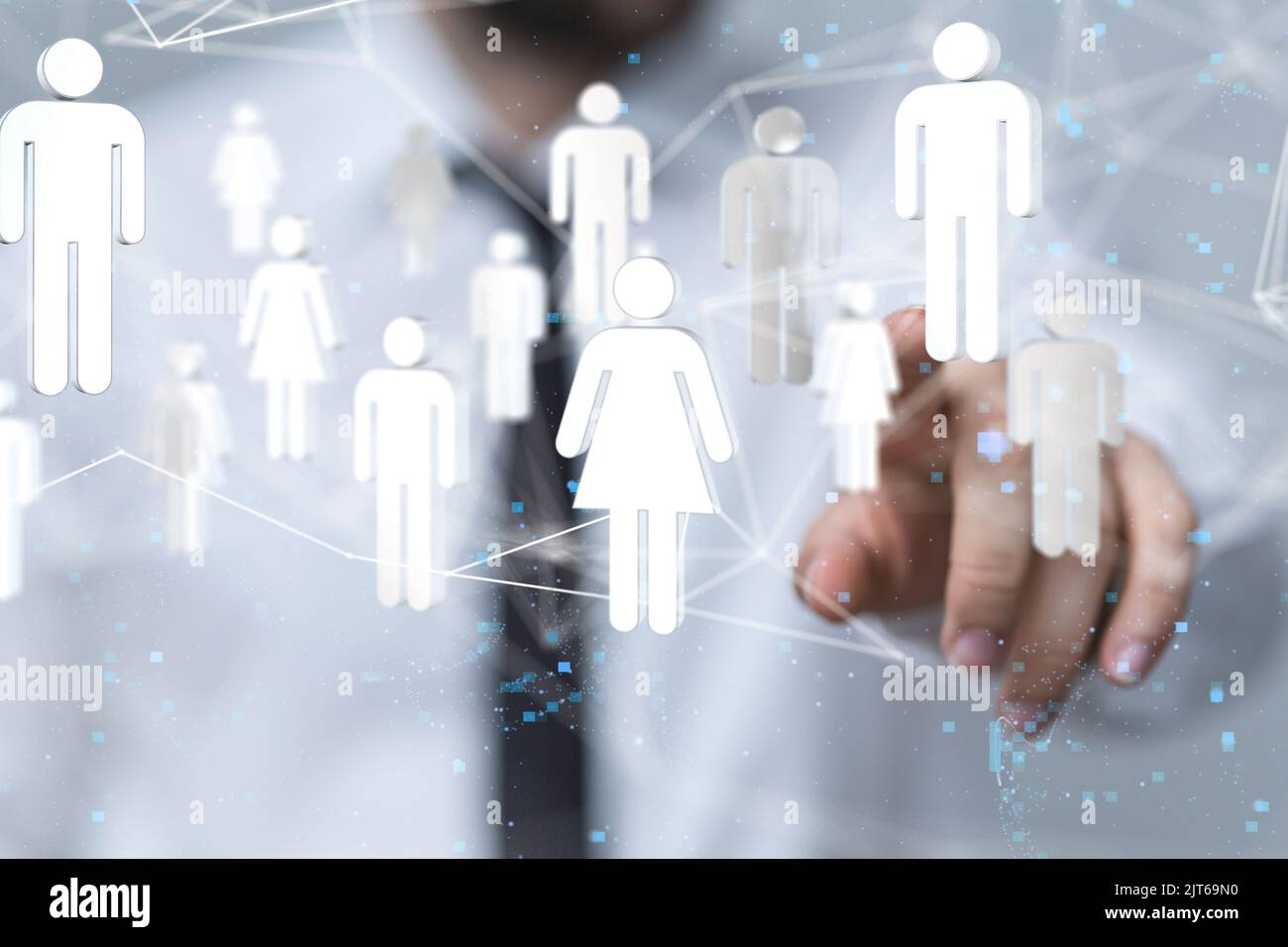 A businessman touching people icon- digital network and data concept ...