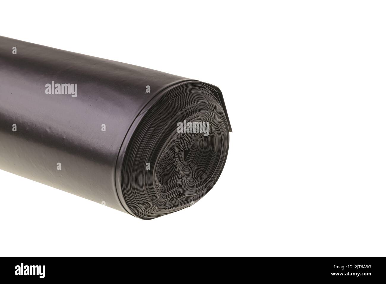 Close up macro view of trash bag roll isolated on white background ...