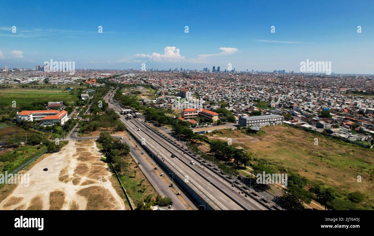 Aerial view of Suramadu bridge connecting islands Java and Madura in ...