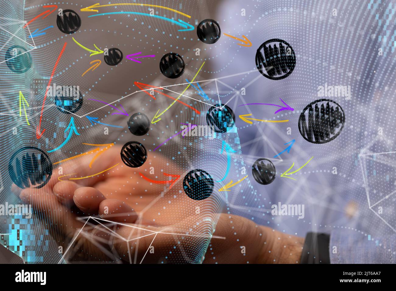 A businessman presenting the 3D rendered cyberspace network Stock Photo ...