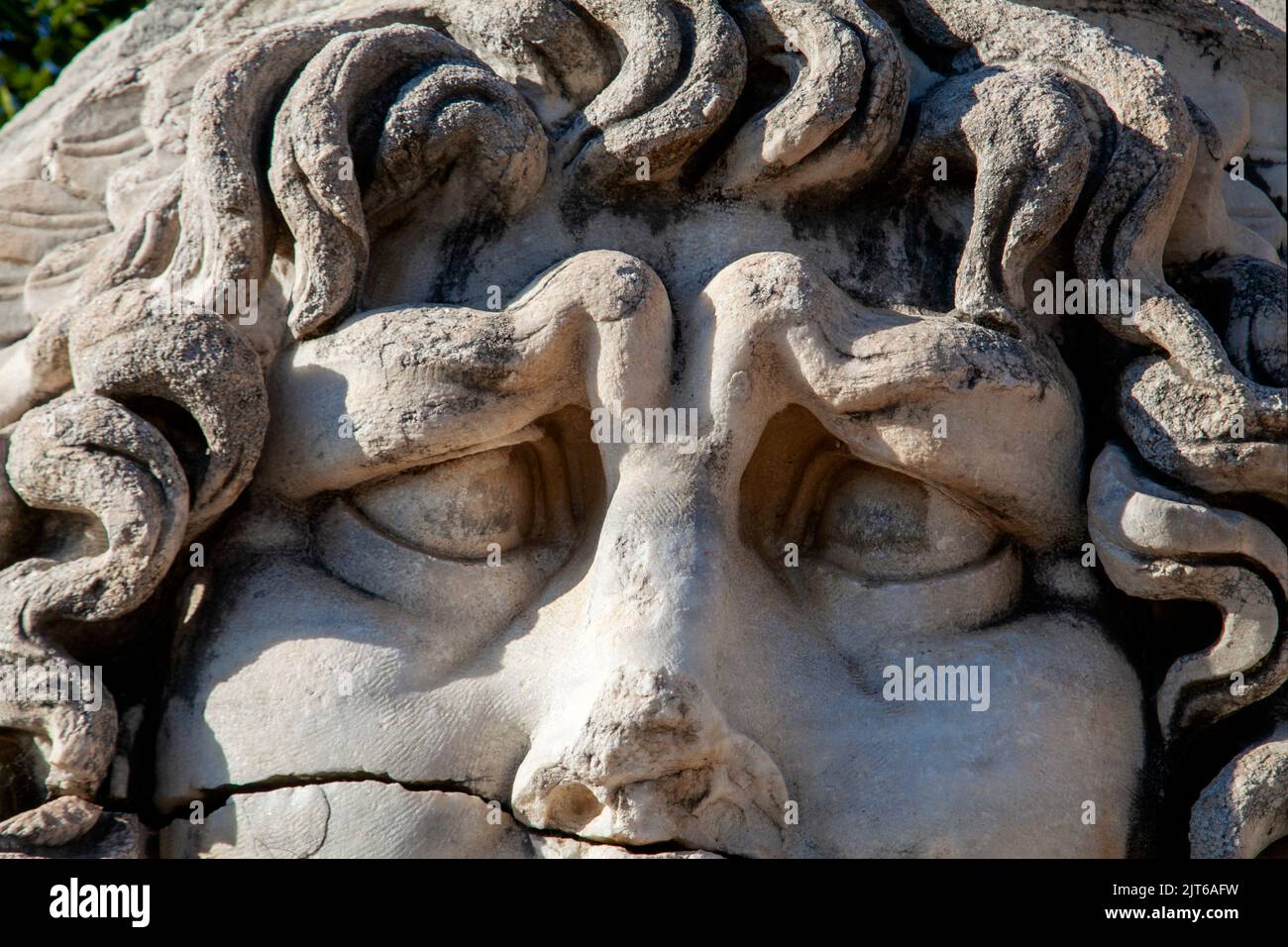 A stone-carved Medusa head from Didyma, an ancient Greek sanctuary on ...