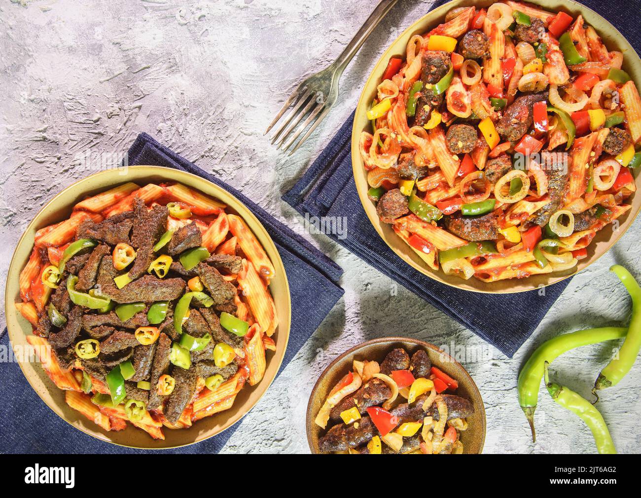 Arabic cuisine; Traditional Egyptian liver and sausage pasta dishes ...