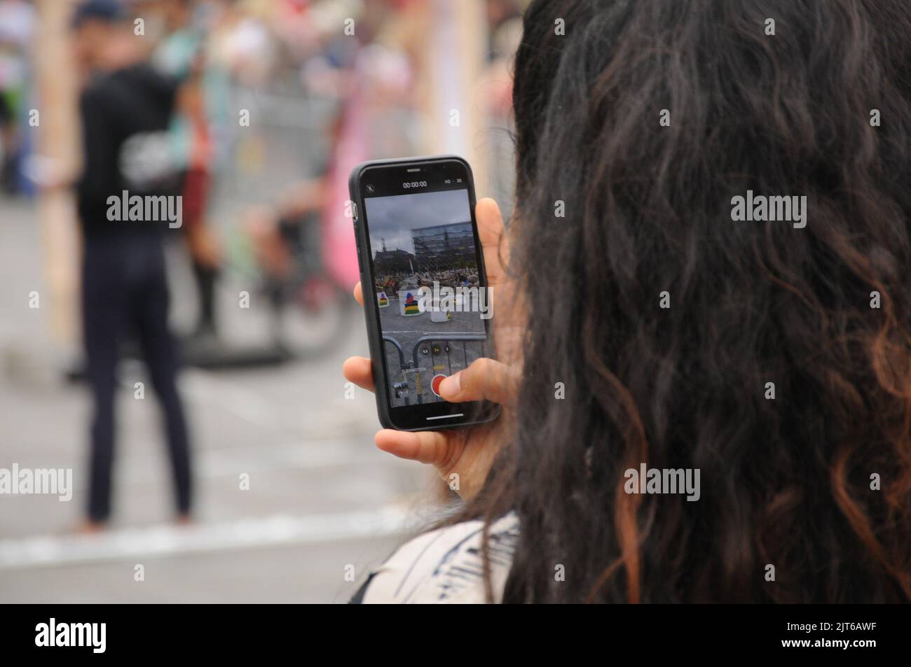 Copenhagen /Denmark/28 August 2022/ People use cellphones iphone or ...