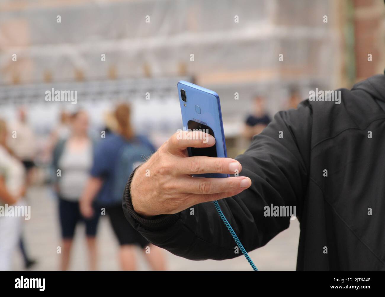 Copenhagen /Denmark/28 August 2022/ People use cellphones iphone or ...