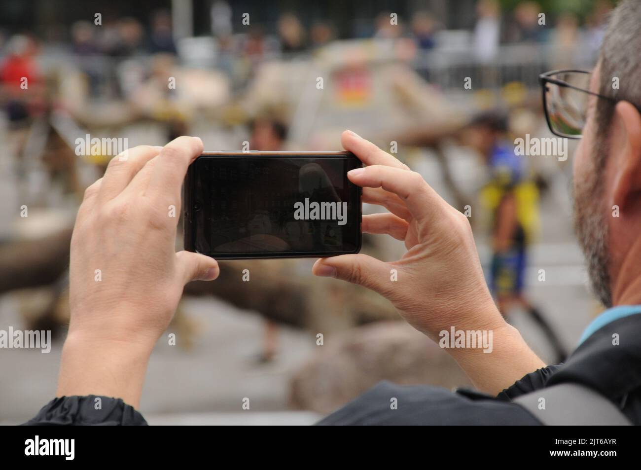 Copenhagen /Denmark/28 August 2022/ People use cellphones iphone or ...