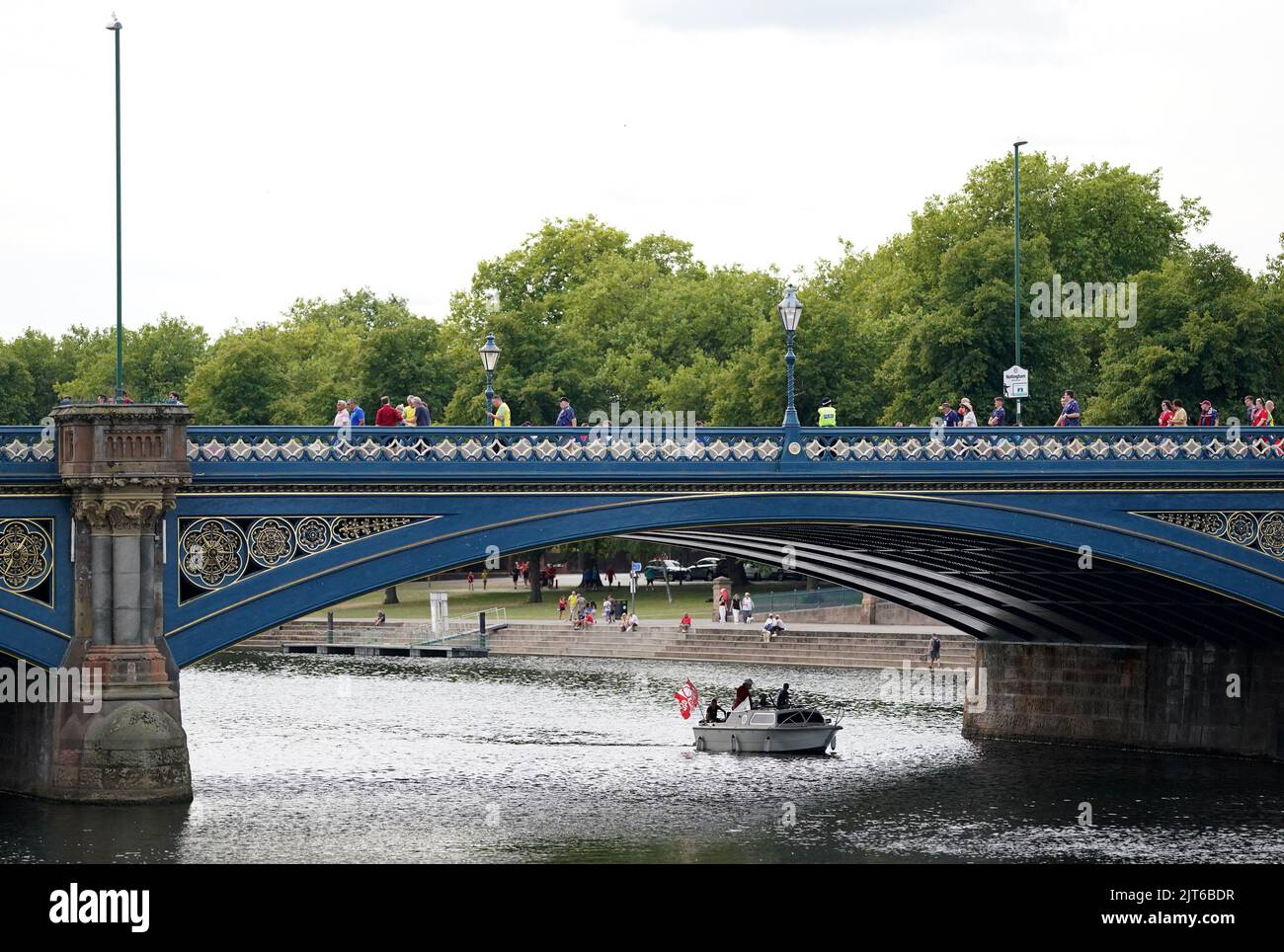 Nottingham Forest fans walk across Trent Bridge near the stadium before ...