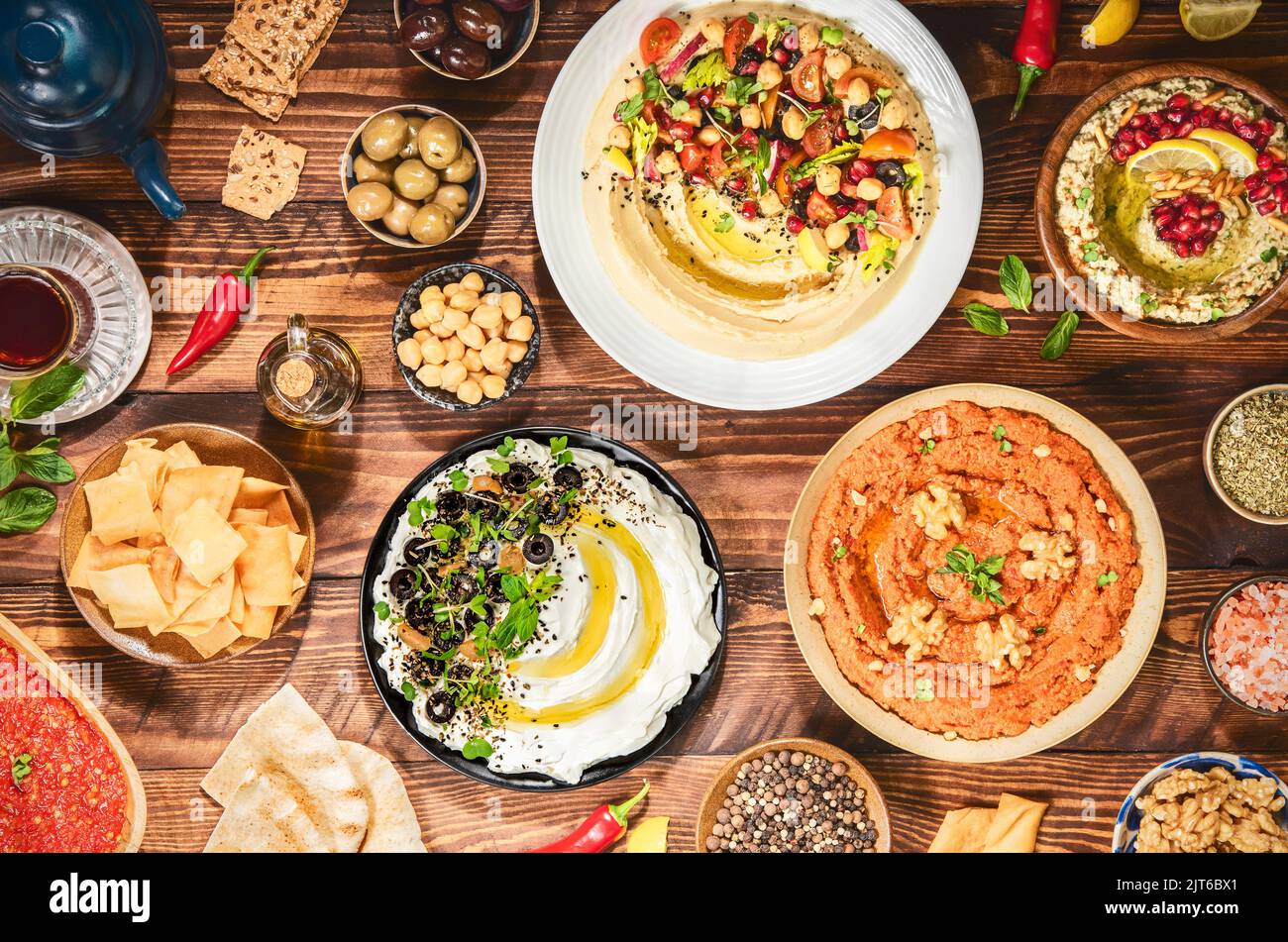 Arabic Cuisine: Varieties of delicious Middle Eastern meze and dips ...