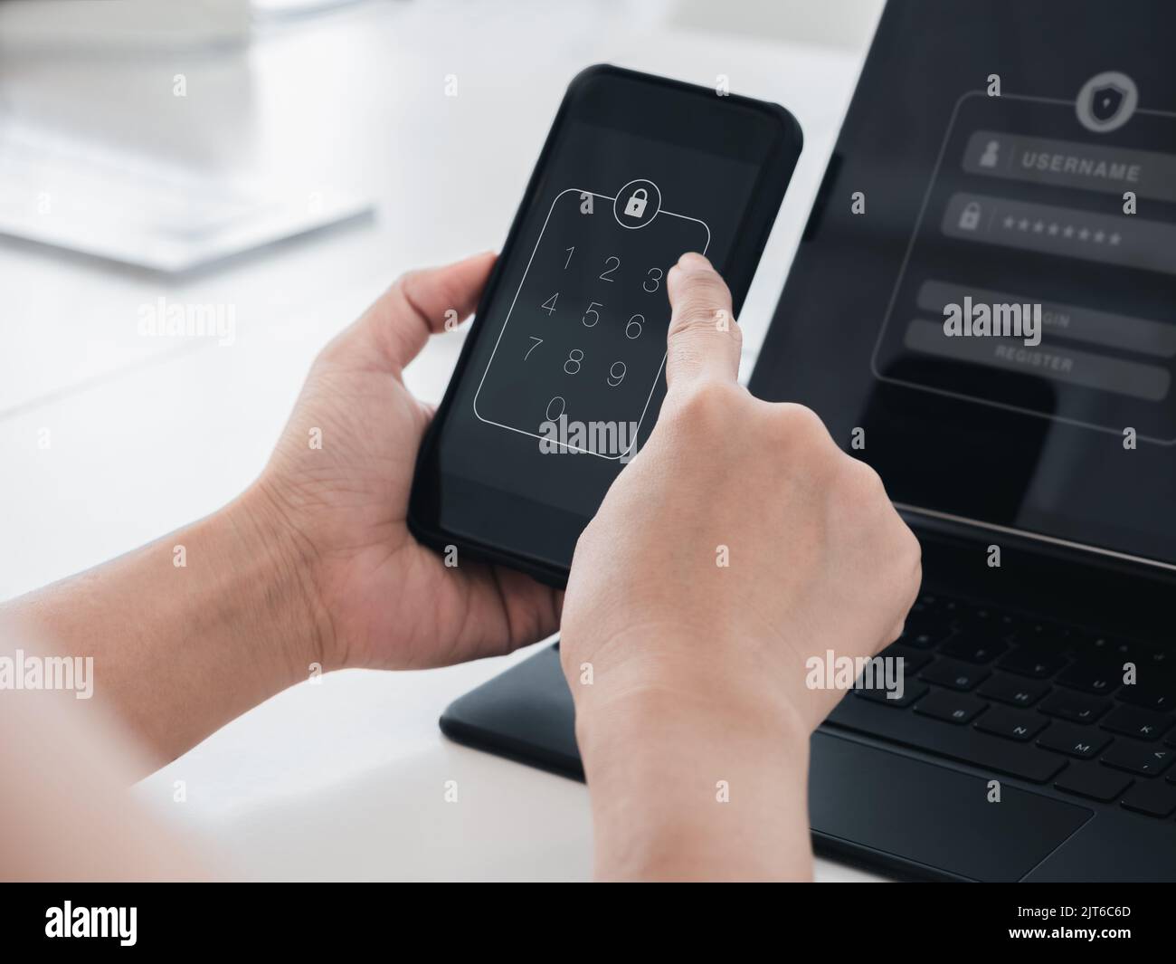 Two steps authentication or 2FA concept. Numbers passcode, lock code ... Two steps authentication or 2FA concept. Numbers passcode, lock code ...