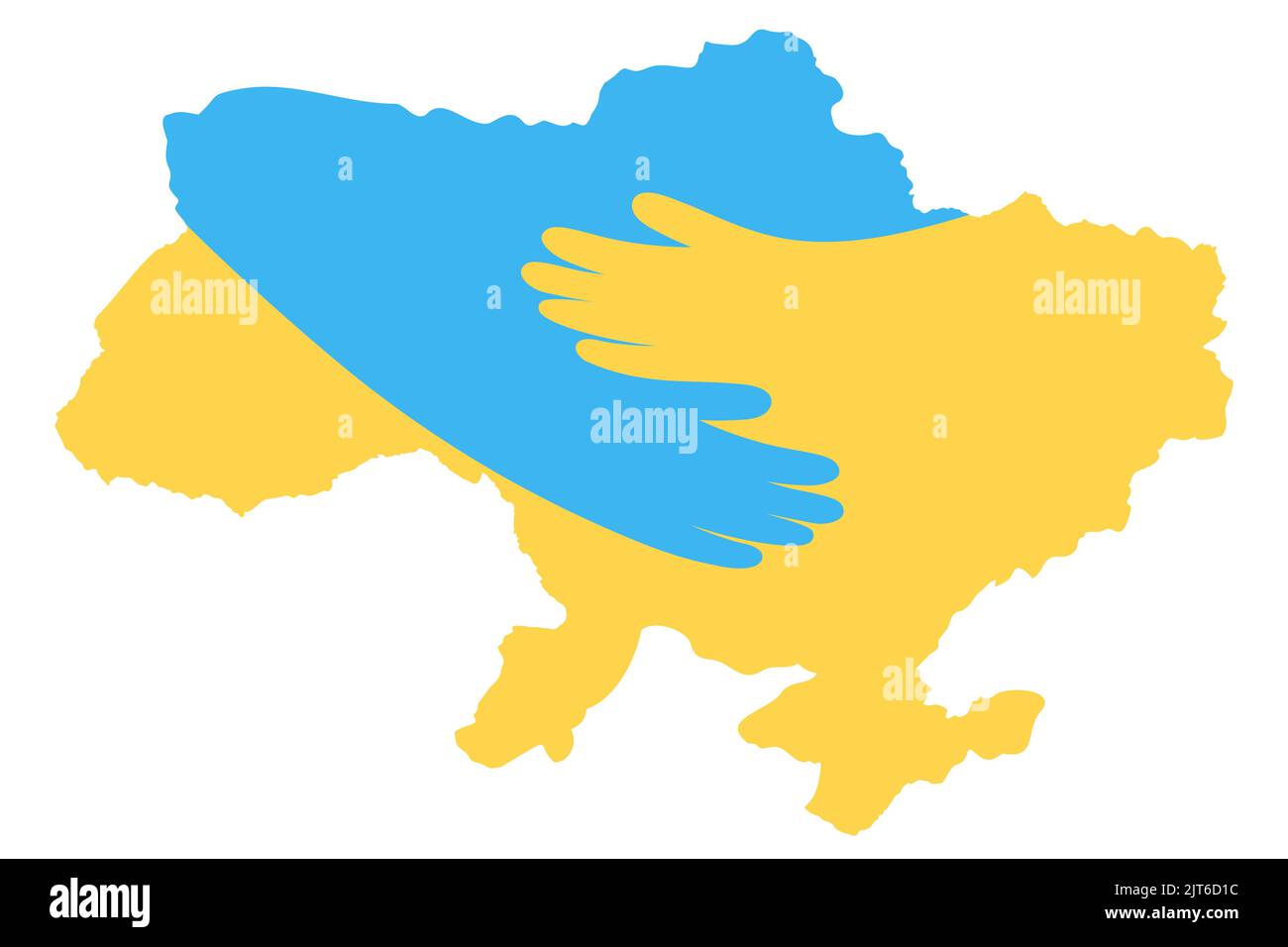 Hands embrace Ukrainian map yellow blue flag colours concept vector ...