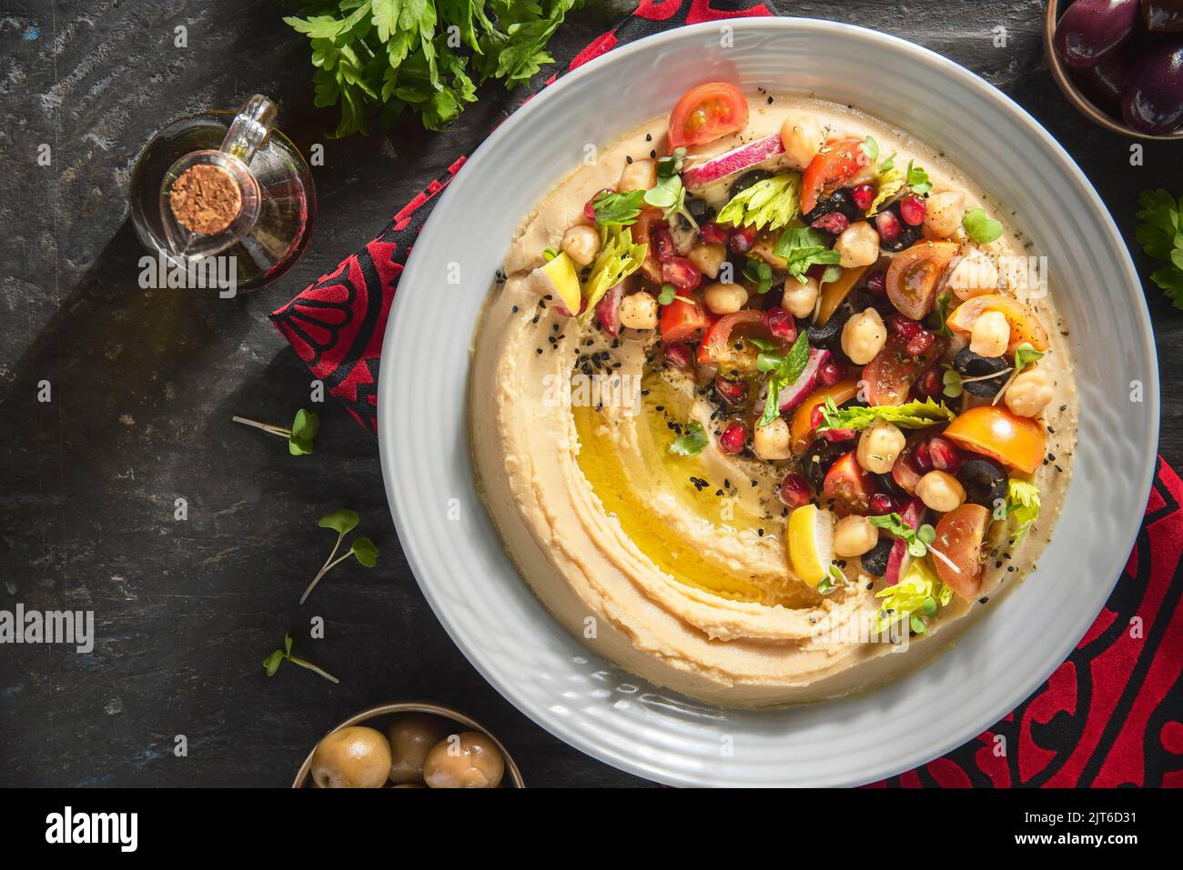 Arabic Cuisine: Middle Eastern delicious "Hummus" dip. It is creamy dip ...