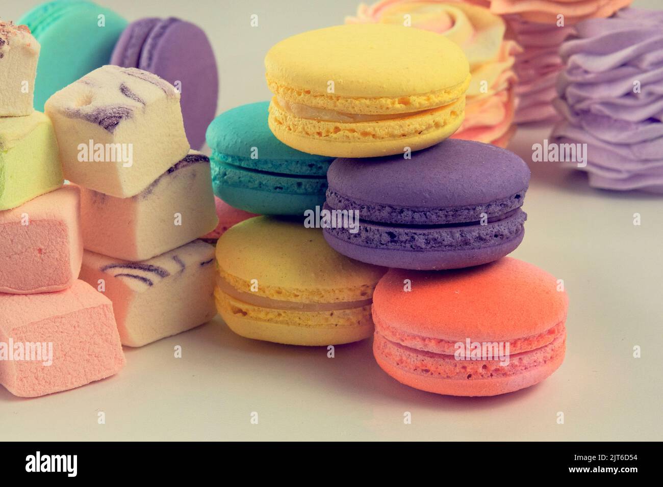 Various desserts: macaroons, marshmallows and zephyrs. Traditional ...