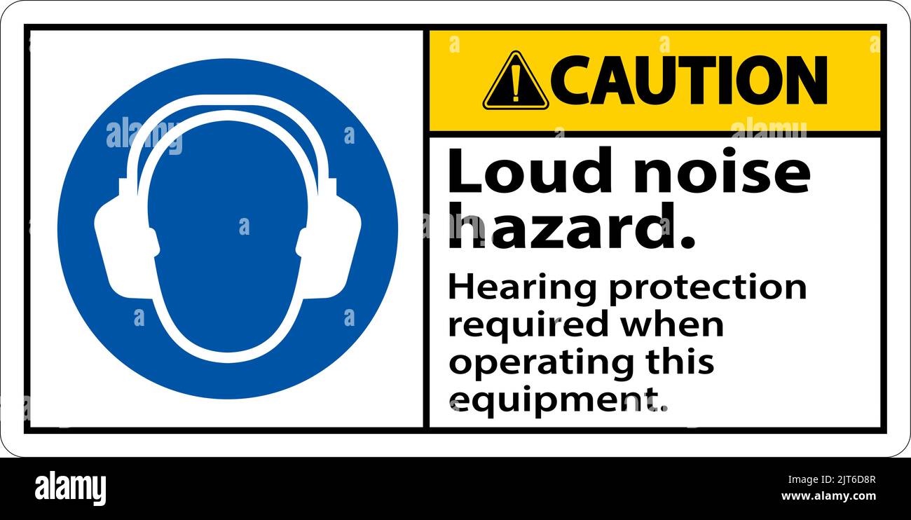 Caution Hearing Protection Required Sign On White Background Stock ...