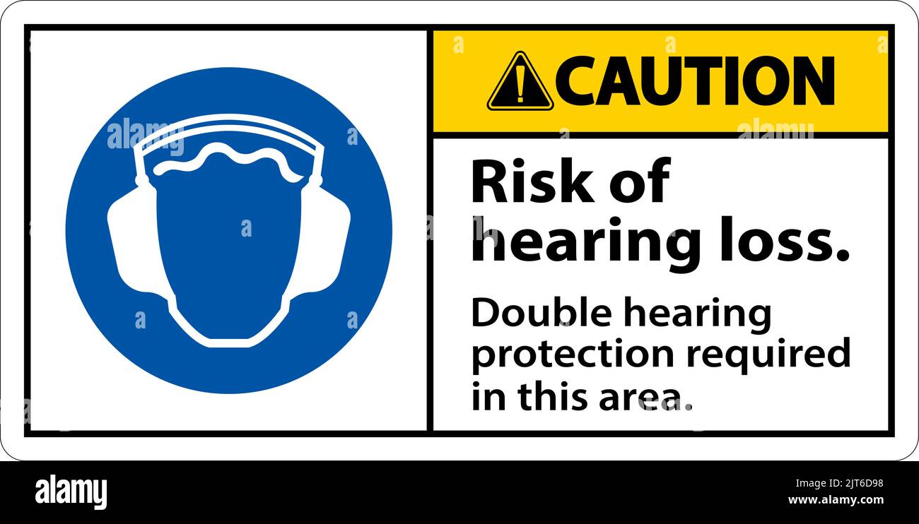 Caution Double Hearing Protection Sign On White Background Stock Vector ...