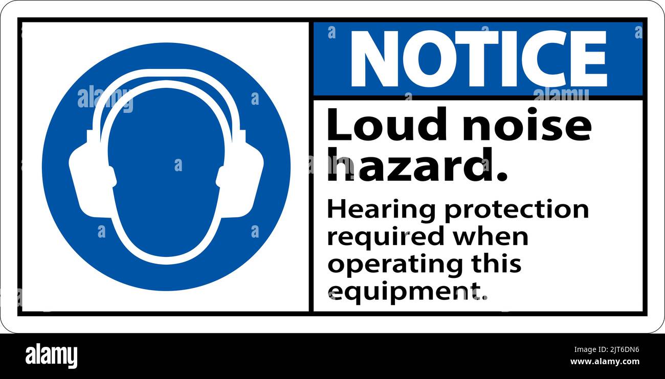 Notice Hearing Protection Required Sign On White Background Stock