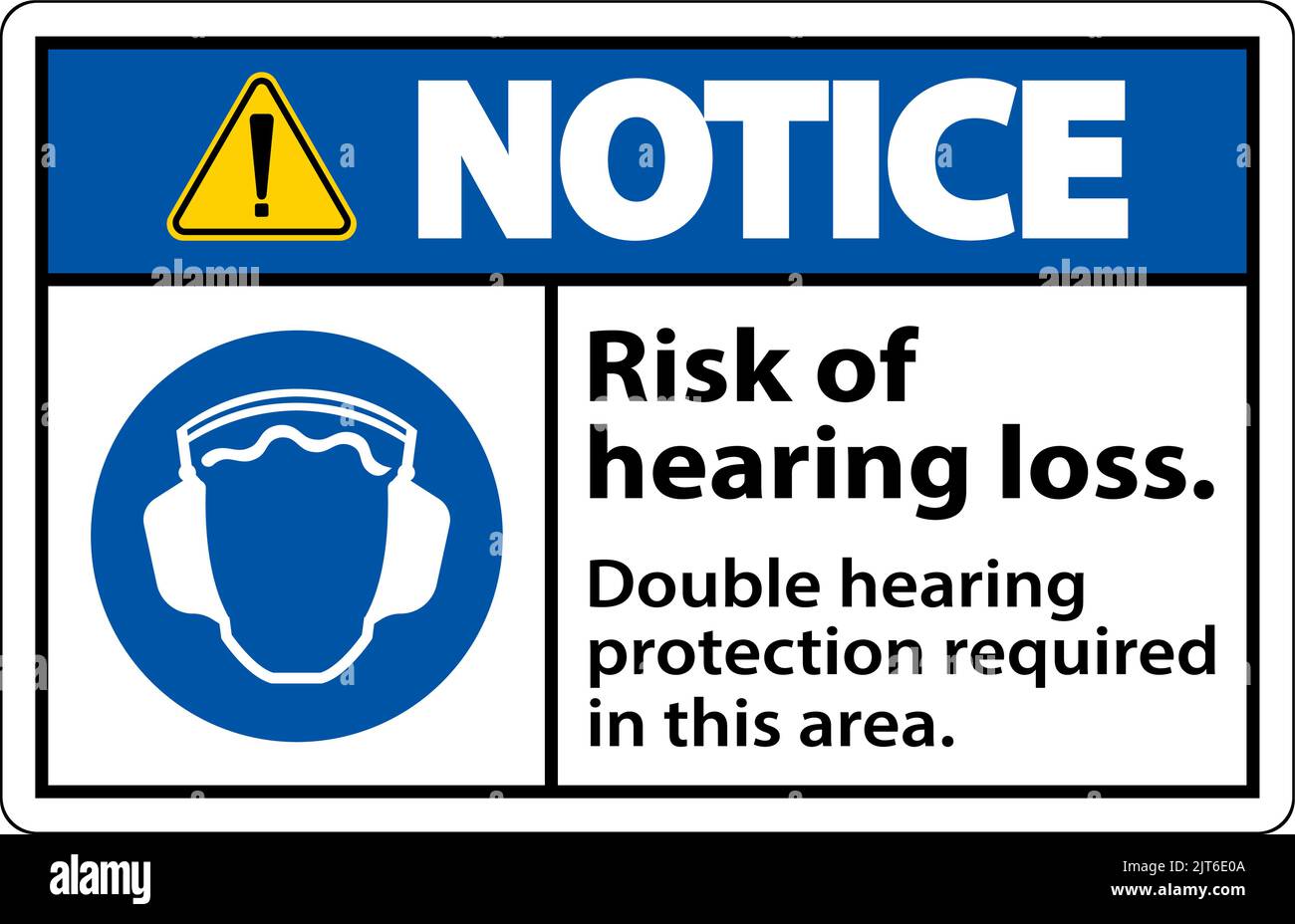 Notice Double Hearing Protection Sign On White Background Stock Vector
