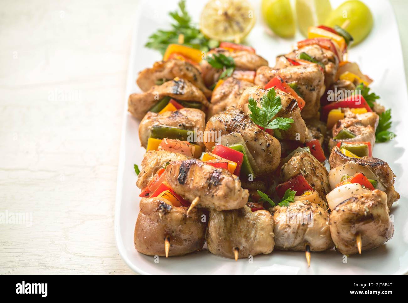 Arabic cuisine; Traditional grilled chicken Shish Kebabs or Shish ...