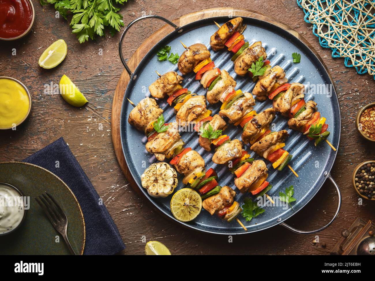 Arabic cuisine; Traditional Chicken Shish Kebabs or Shish Tawook ...