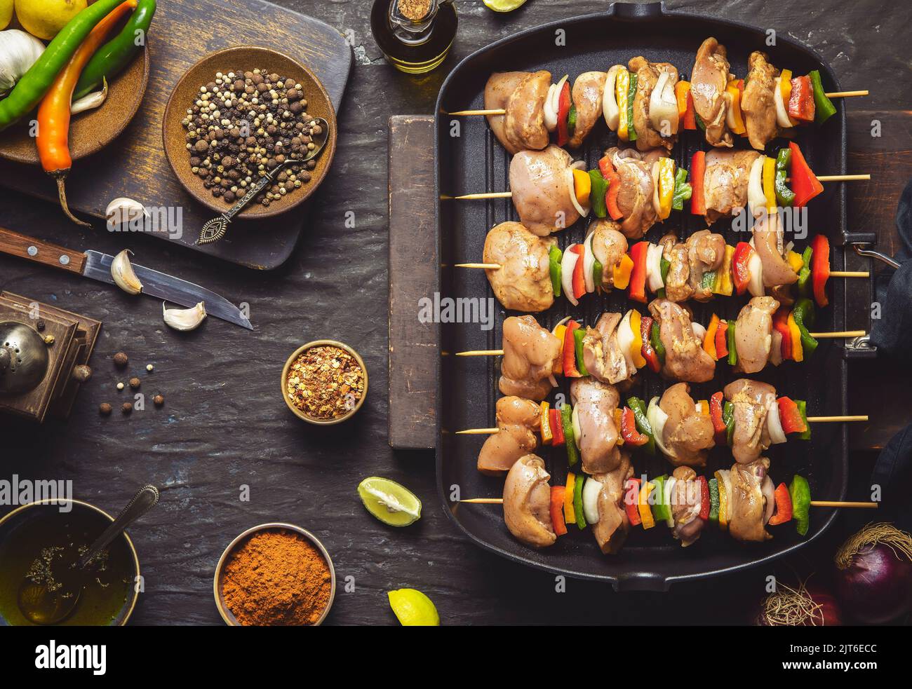 Arabic cuisine; Traditional Chicken Shish Kebabs or Shish Tawook ...