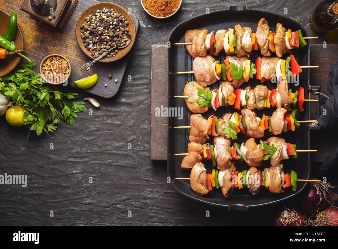 Arabic cuisine; Traditional Chicken Shish Kebabs or Shish Tawook ...