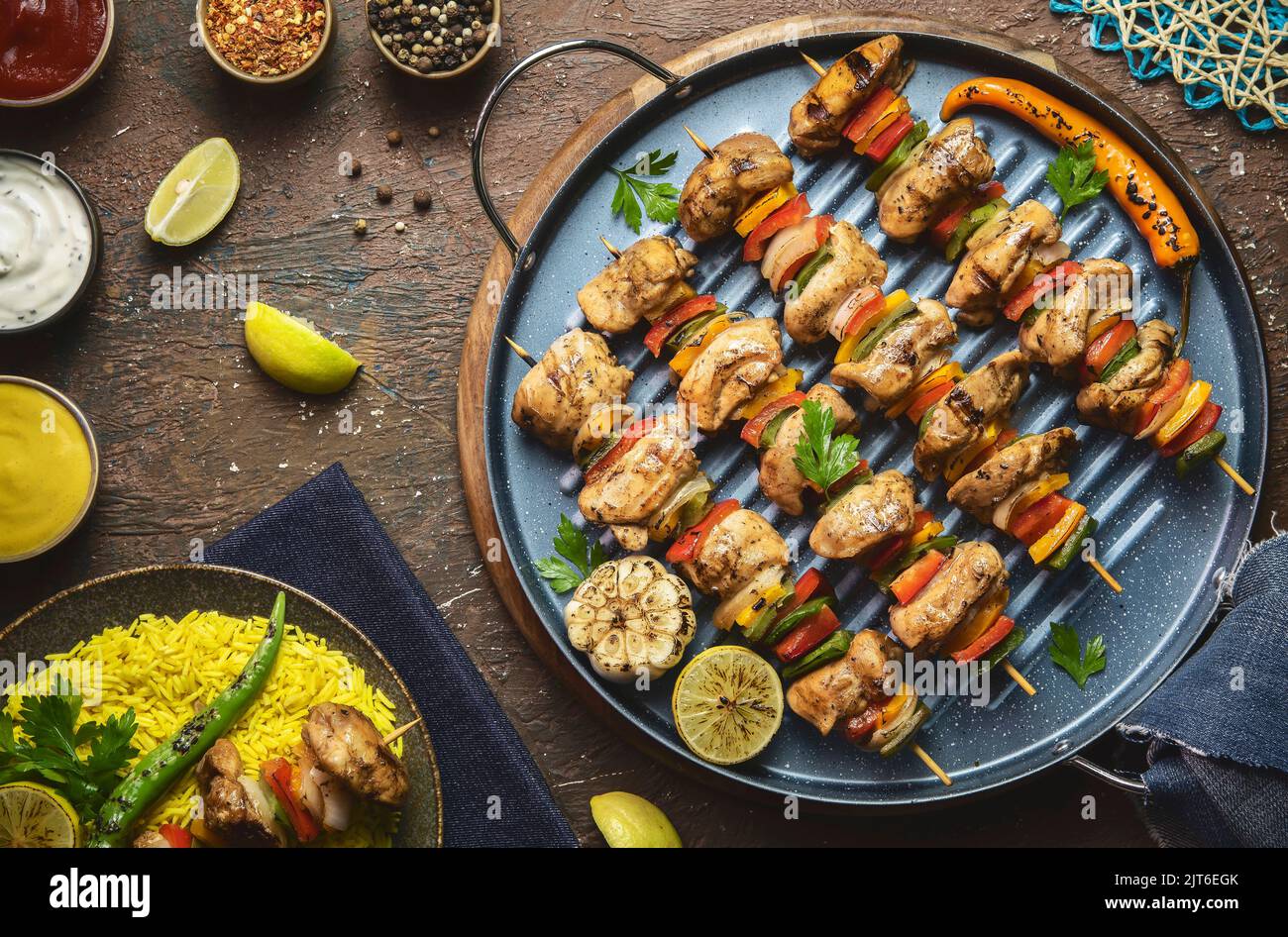 Arabic cuisine; Traditional Chicken Shish Kebabs or Shish Tawook ...